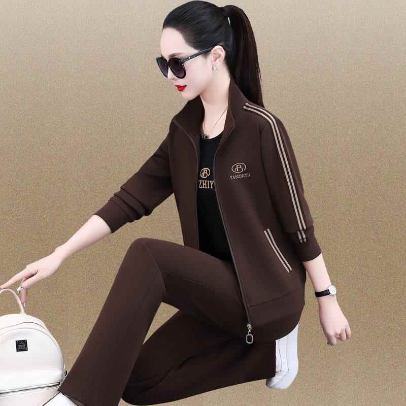 高端纹运动套装女春秋品套牌妈妈外套三91876069减龄宽松跑步服休