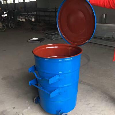供应铁质挂车环卫户外圆形勾臂垃圾桶带轮铁皮圆形加厚材质垃圾桶