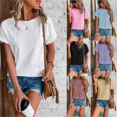 Solid Color V Neck Fitted Tee Casual Short Sleeve T-shirt