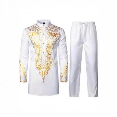 Stylish Embroidered Standing Collar Formal Suit for African