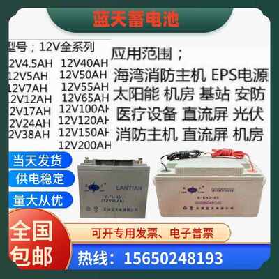 蓝天蓄电池6-FM/CNJ系列12V17A24A38A40A55A65A100AH消防/通讯EPS