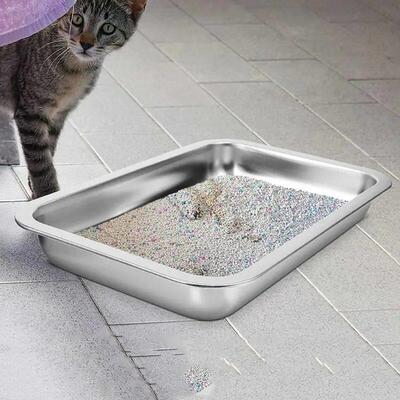 Stainless Steel Cat Litter Box Small Metal Tray Pet Toilet D