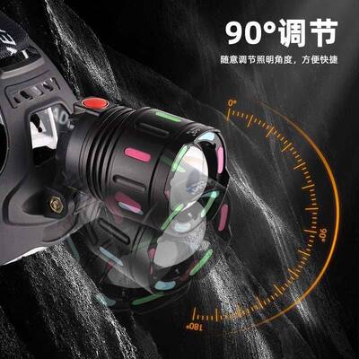 跨头灯白激SY8086/S光亮快充高头戴式手电筒户功外徒步多角度境调