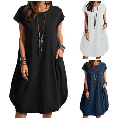 Women's Plain Dress Casual Short Sleeve Round Neck Dress