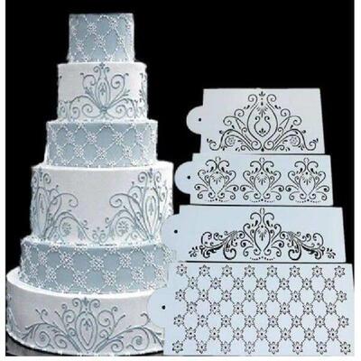 4pcs DIY Cake Decorating Stencils Tasteless Cake Floral