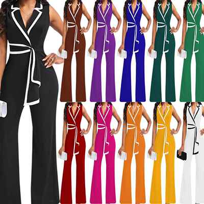 Contrast Binding Belted Wrap Fitted Flare Leg Jumpsuit