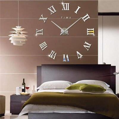 3D Acrylic Digital Wall Clock Roman Numerals Design Mirror W