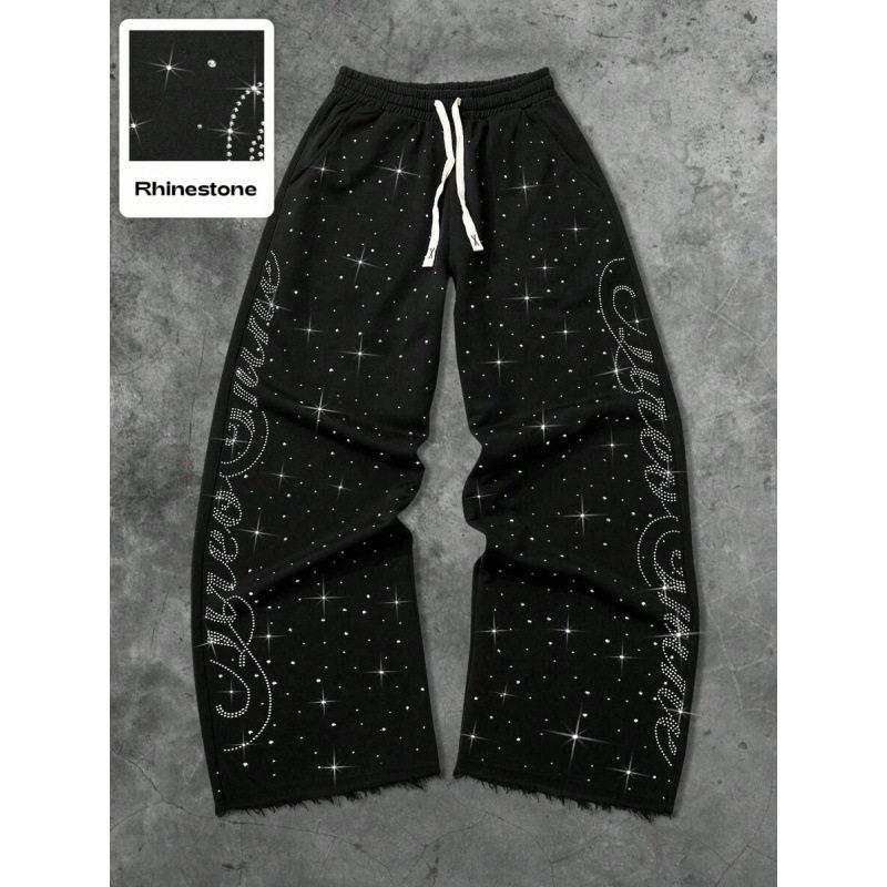 T 30865 Rhinestone Ice Silk Wide Leg Pants 烫钻冰丝阔腿长裤