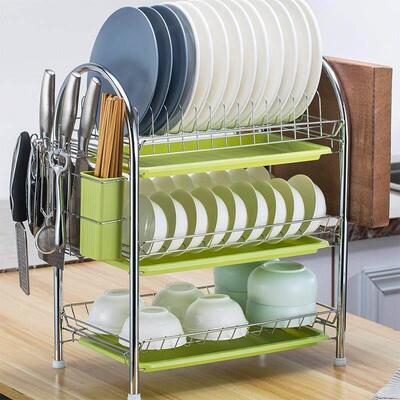 Kitchen stainless steel bowl drain plate storage rack shelf