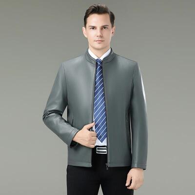 秋冬季新款海8567-F夹宁皮衣男士绵羊皮爸立中领爸装皮克年保暖外