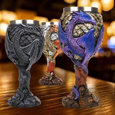 Wine Glass Wine Cup Dragon Embellished High Stem Goblet,