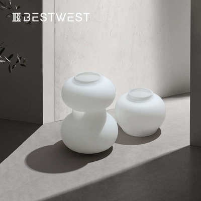 博西家居 简约日式本白色磨砂葫芦形玻璃花瓶摆件家居装饰品花器