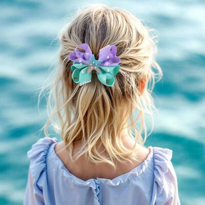 2Pcs Starfish Bow Hair Clips For Girls Sweet Ribbon Patchwor
