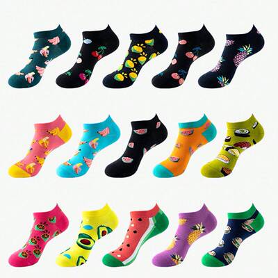 Random 10 Pairs Unisex Fruit Print Trendy Ankle Socks –