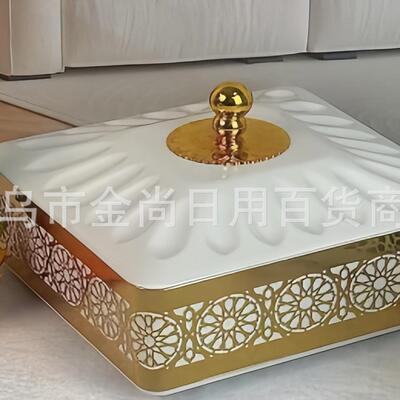 Solid-colored square fruit plate with luxurious gold rim, su