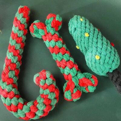 Christmas Dog Toys Braided Cotton Rope Candy Bones Pet Toy f