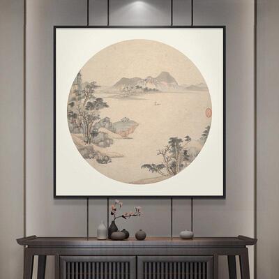 江山万里图新中式方形玄关装饰画画客厅沙发背景墙三联挂画画国风