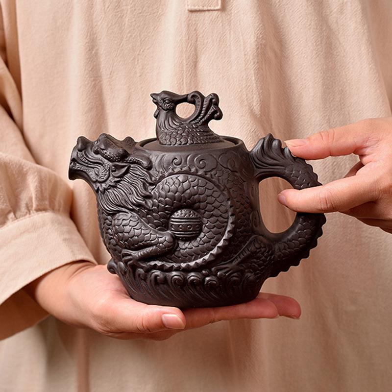 中式大号容量龙凤壶紫砂茶壶功夫茶具套装冲茶壶泡茶器龙壶不烫手