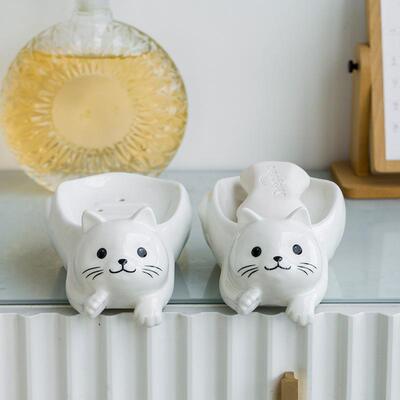 猫陶瓷摆件卡通创意可办AUK公盒室爱洗手台装饰香咪皂家用小猫皂