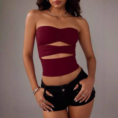 Women's Solid Color Hollow Out Tube Top Fashion Casual