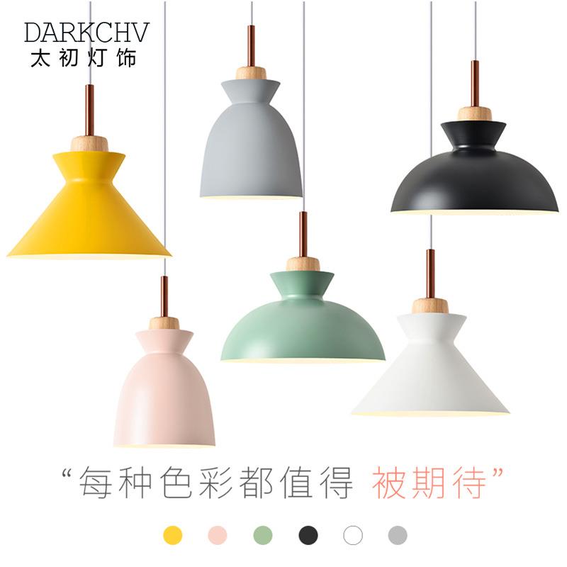 北欧马卡龙木艺餐厅吊灯头铝材卧室床头灯具公寓店铺工程灯