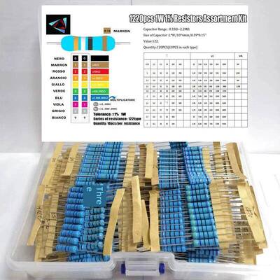 1220PCS 1W 1%122种值每种各10个 0.33~2.2M欧姆金属膜电阻器套件