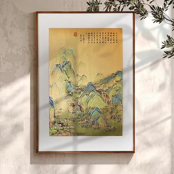《千里江山图》铜雕画非遗沙发背景墙装饰画山水名画客厅玄关挂画