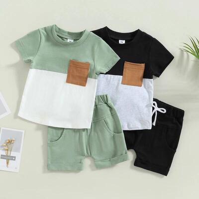 Baby Boys Summer Outfit Sets Casual Short Sleeve Contrast Co