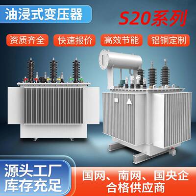 S20油浸式电力变压器全铜压10kv三相125/250/630KVA二级能耗NX2