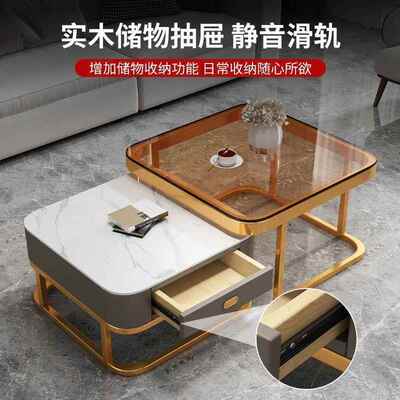 岩板玻璃茶轻TTP奢现茶家用小户型客厅几铁艺茶桌网红代小几厂家