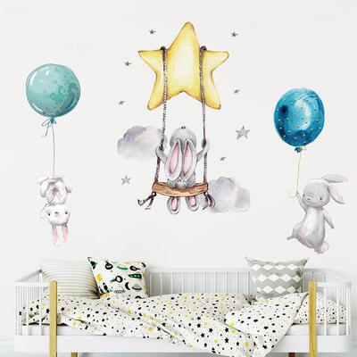 Bunny Baby Nursery Wall Stickers Cartoon Rabbit Swing on the