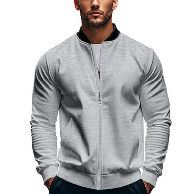 Men's standing collar jacket, sports zipper long sleeved