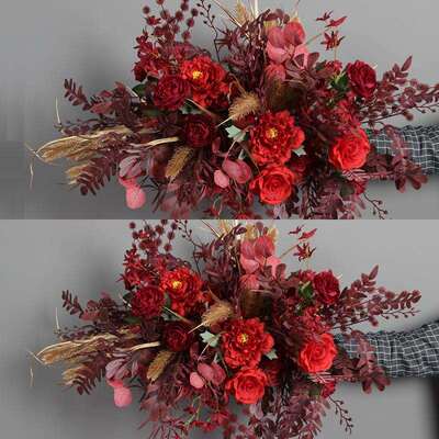 婚庆花仙桃大花点挂花森系红色系拐角花路引花排婚礼背景挂花