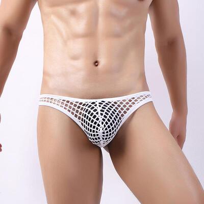 Men's semi transparent mesh thong with protruding hollow
