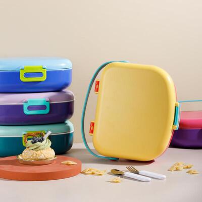开学季翻盖便当盒学生儿童塑料四格午餐盒便携式饭盒跨境Lunchbox