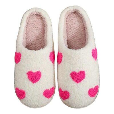 Plush Heart Slippers Closed Toe Slippers Non Slip Soft