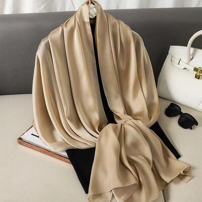90*180cm Fashion Luxury Solid Color Silk Scarf Women Soft Sm