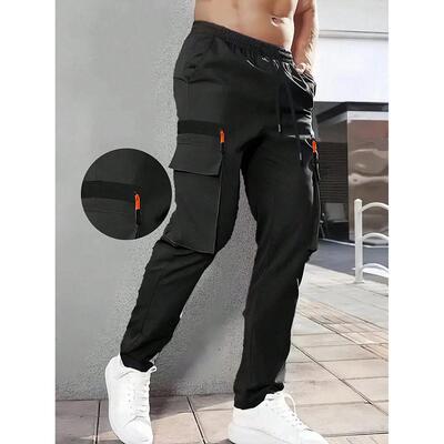 3 Men Pants Durable Multiple Pockets Drawstring Waist
