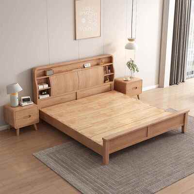 996#欧白蜡木实木床代简约.卧现室1.8双北人床全实木15婚床原木储