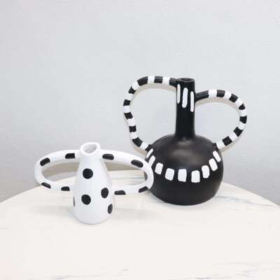 欧创意黑白波点器树脂摆件样房板家居玄关客厅简约北JHE花花瓶装