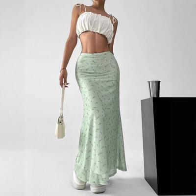 Womens Ditsy Floral Print Fish Tail Hem Skirt Boho Fashion