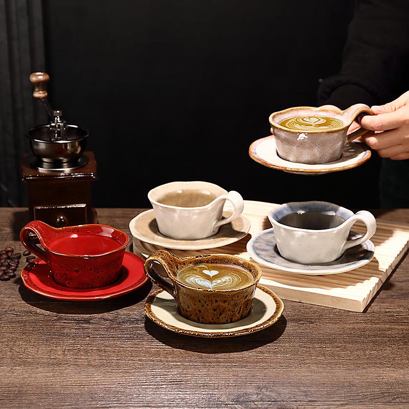 窑变陶瓷咖啡杯碟创意拉花杯办公室下午茶马克杯家用餐厅早餐杯