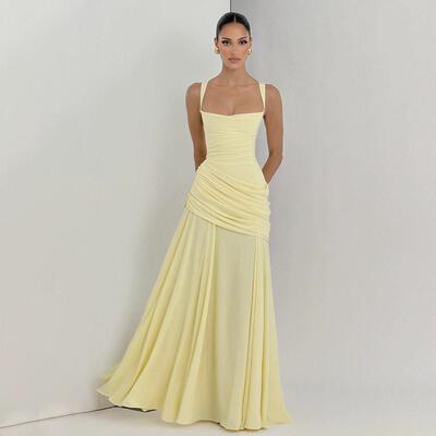 DOUCIU Spring Summer Thin Plain Semi-Transparent Long Dress
