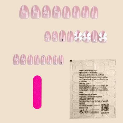 Pink Almond Press-on Nail Glossy Full Cover Artificial Nail