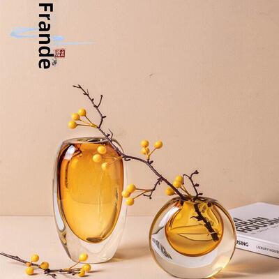 Fran现代无障碍豪华玻璃花瓶插花玻璃花器皿会议桌装饰高端软装