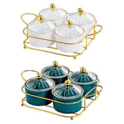 Dried Fruit Tray Set 4 Grid Snacks Dish with Lids Seasoning