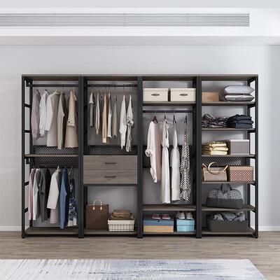 步入式衣柜落地间衣家用简易架带2536屉收纳双层组合开放式衣帽抽