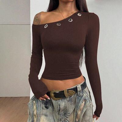 Women'S Hollow Out Eyelet Decor Slim Fit Asymmetrical Long