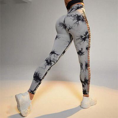 Women's Plain / Tie Dye Print Cut Out Leggings, Athleisure F