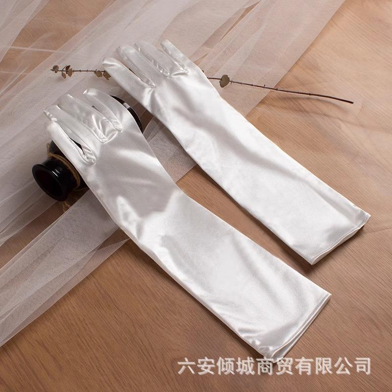 新娘结婚手套短款缎面唯美蝴蝶结手套珍珠婚纱拍照手套简约配件套